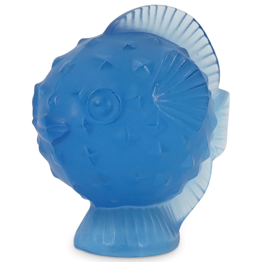 Lalique Glass Blue Hued Cache Poisson Puffer Fish Auction
