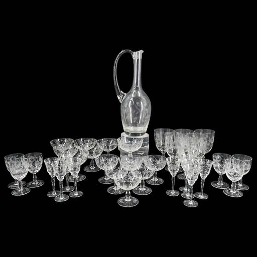 (35 Pc) Etched Glass Crystal Stemware Set