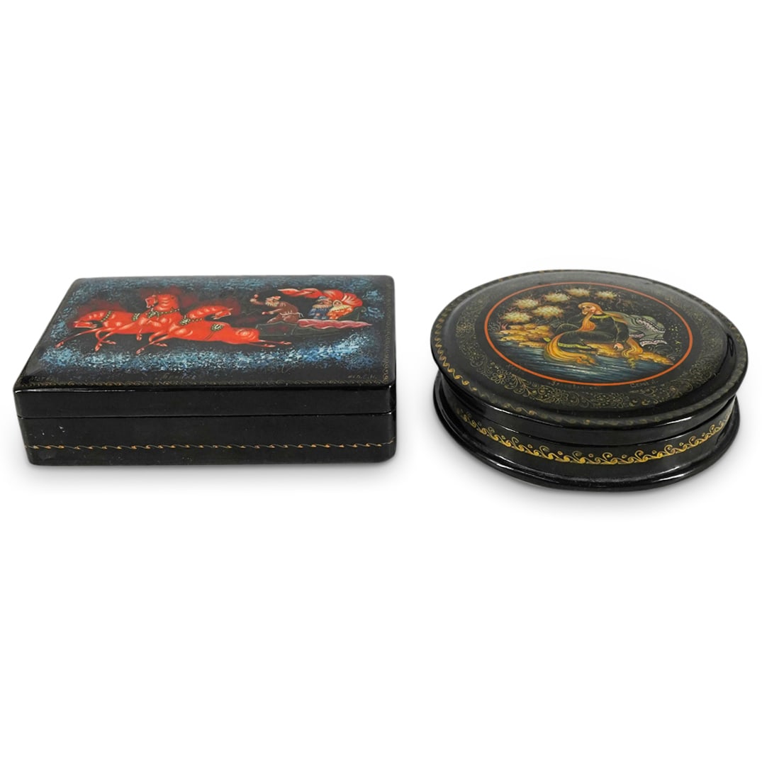 (2 Pc) Russian Lacquered Papier Mache Boxes Auction