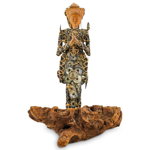 Metal Coins & Wood Balinese Kepeng Coin Statue