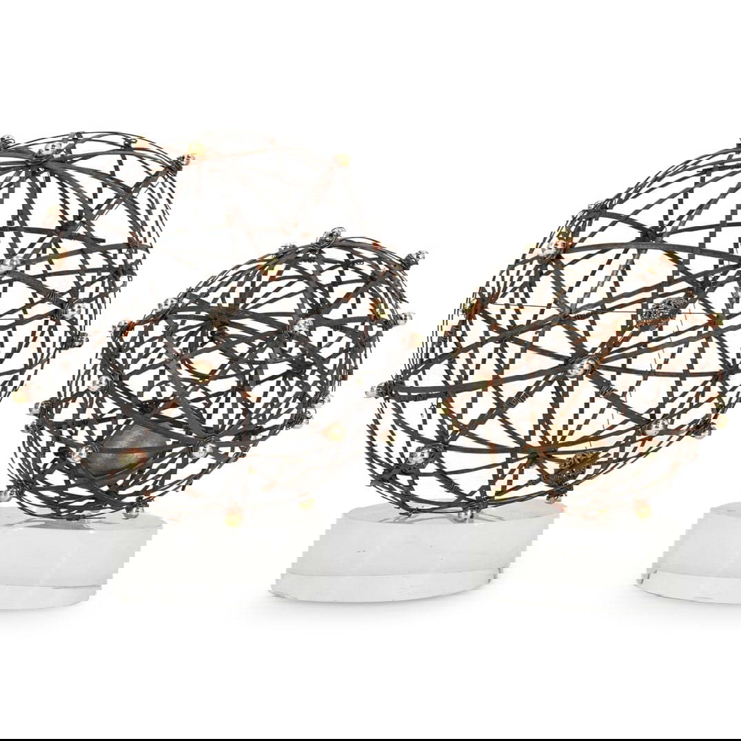 (2 Pc) Mixed Metal Decorative Orb Decorative Sphere Sculptures Auction