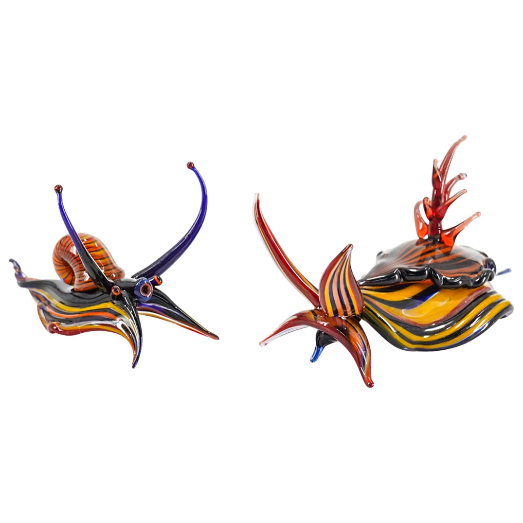 (2 Pc) Tim Jerman (american, 1957 ) Art Glass Sea Snails Sculptures ...