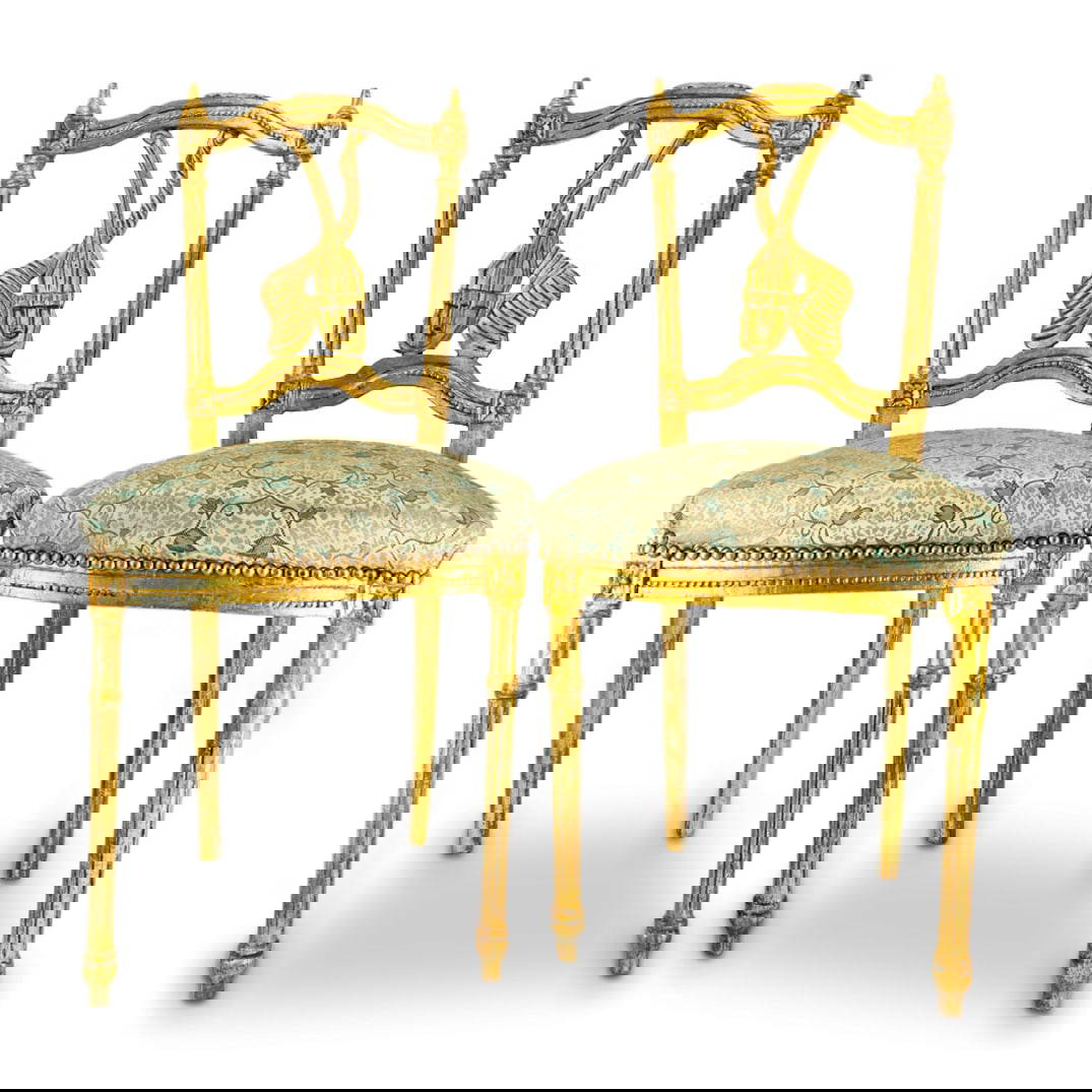 (2 Pc) Pair Of Louis Xvi Style Vanity Powder Boudoir Giltwood Chairs ...