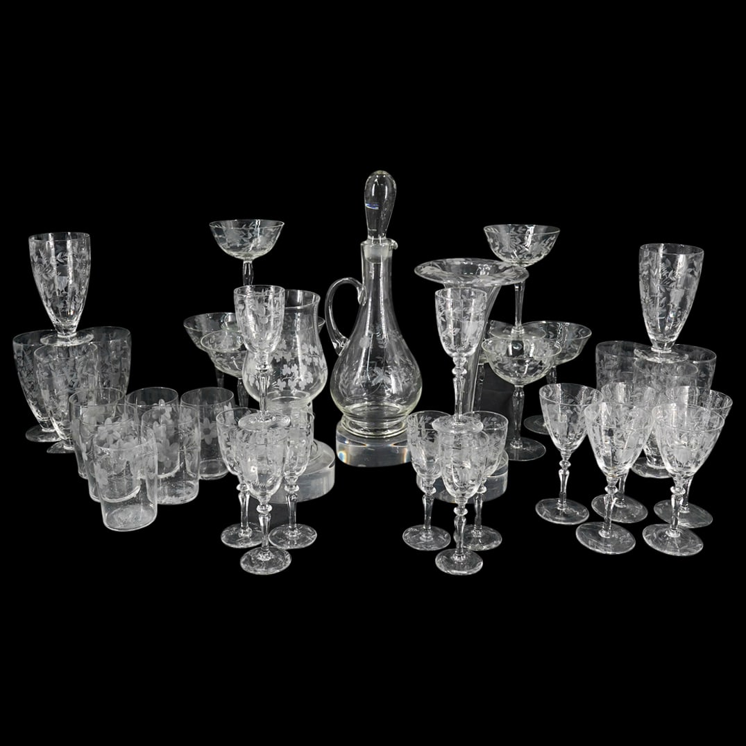 (38 Pc) Etched Crystal Stemware Set Auction