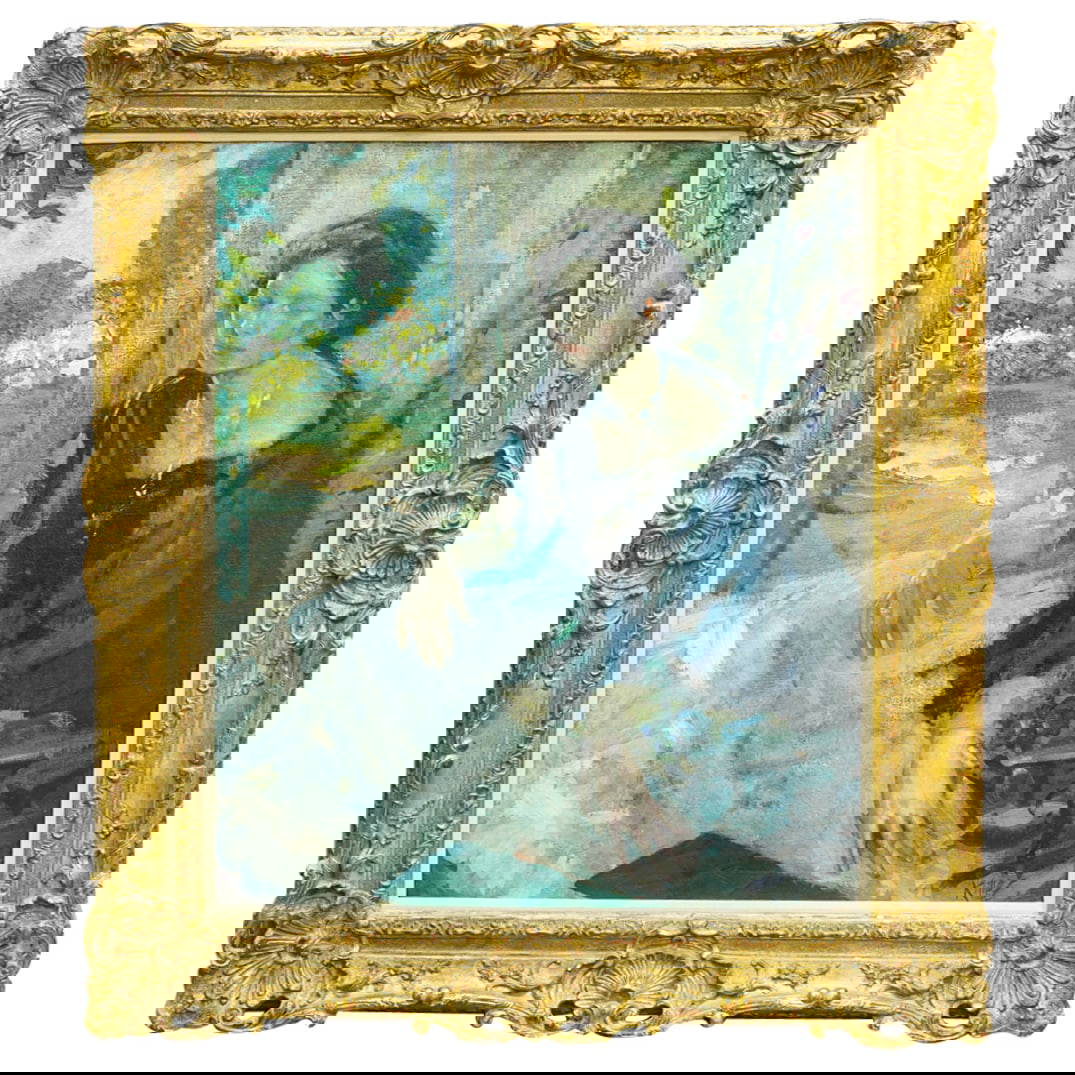 Richard Miller (american, 1875-1943) 'in The Shadow' Oil On Canvas Painting Auction