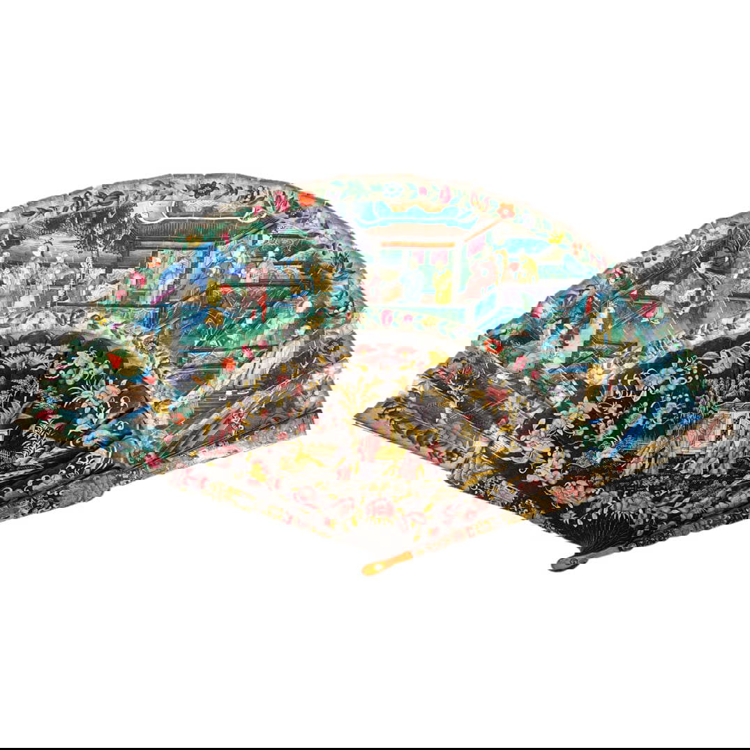 Antique Chinese Painted Paper And Silk Hand Fan Auction