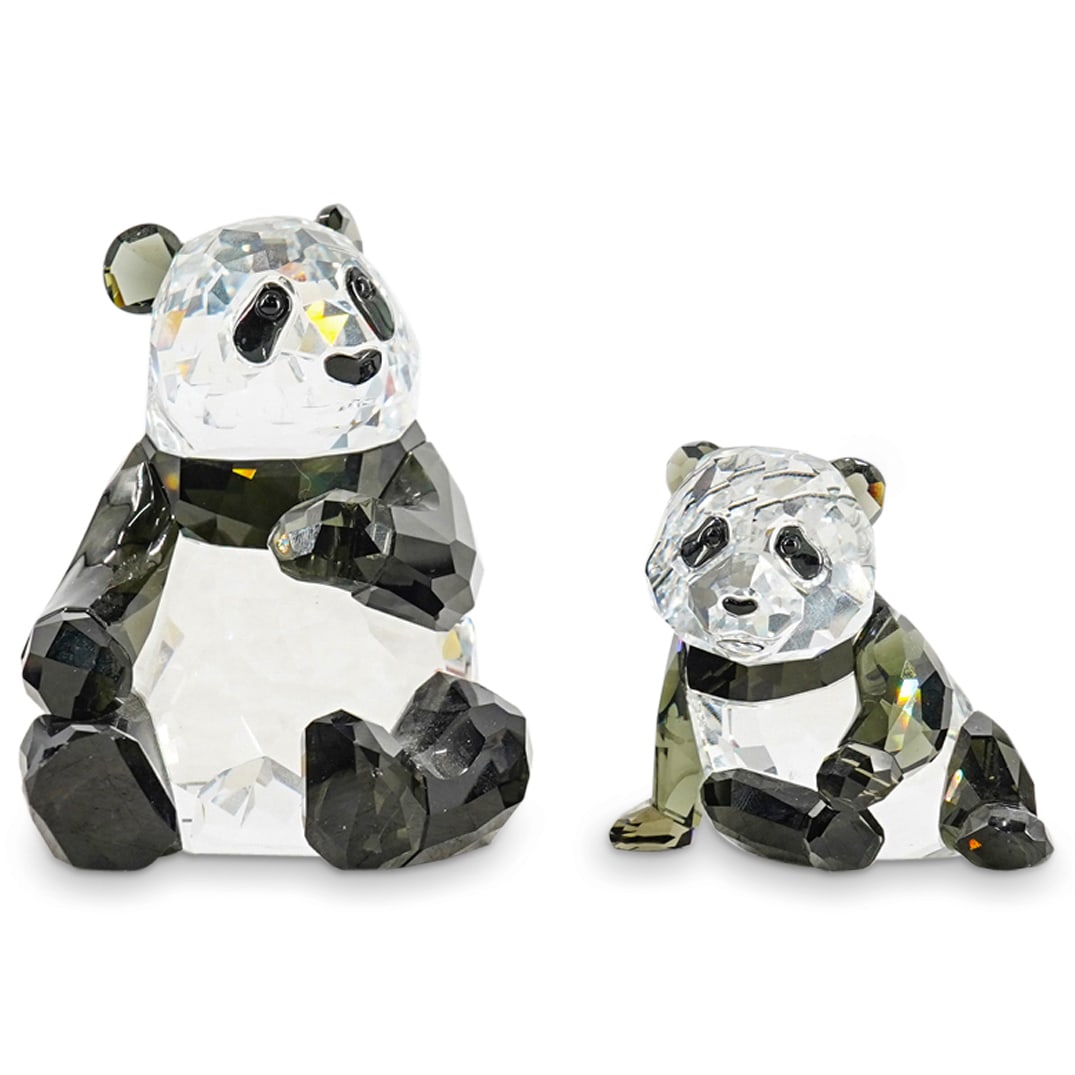 (2 Pc) Swarovski Crystal Panda Bear Figurines Auction