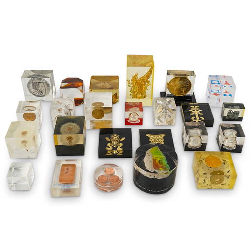 (24 Pc) Square And Rectangular Lucite Paperweights