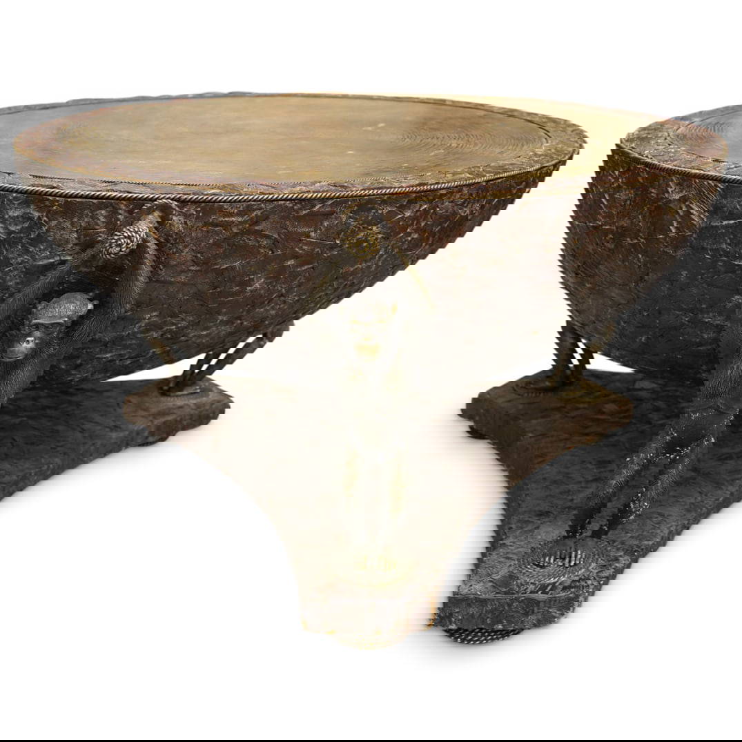 Bronzed Metal And Carved Wood Monkey Table Auction