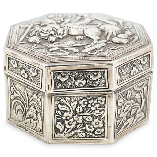 Antique Chinese Silver Foo Dog Box