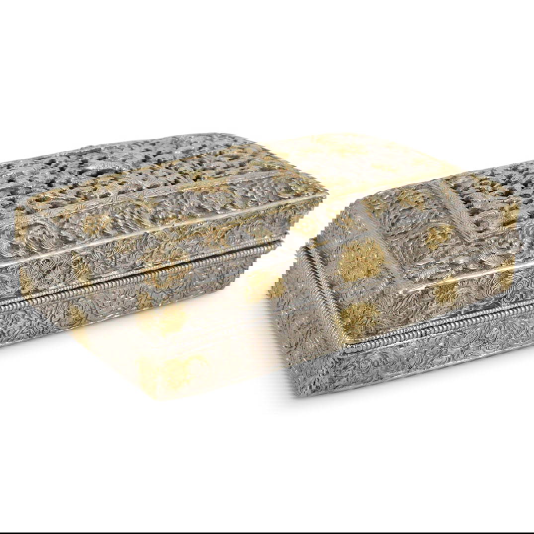 Antique Bhutanese Parcel Gilt Silver Box Auction