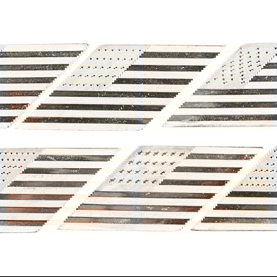 (4 Pc) Sterling Silver Miniature American Flags Collection Auction