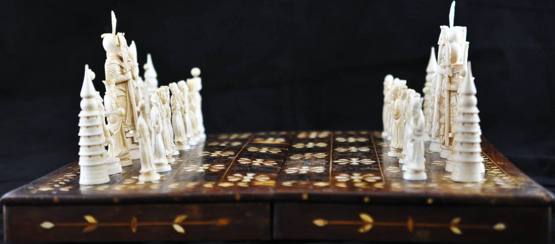 Antique Chinese Hand Carved Ivory Chess Set