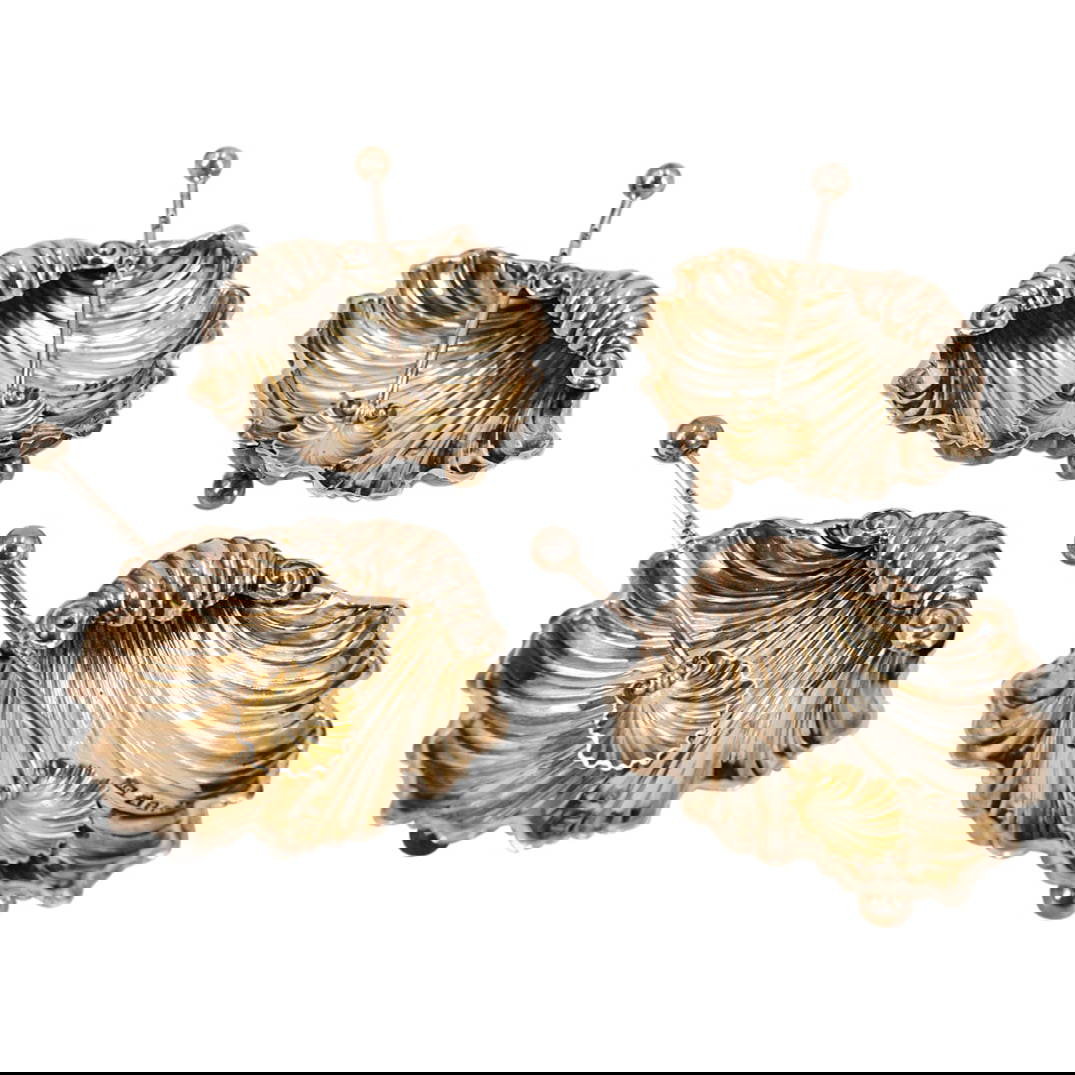 English Sterling Silver Shell Shaped Open Salts Auction