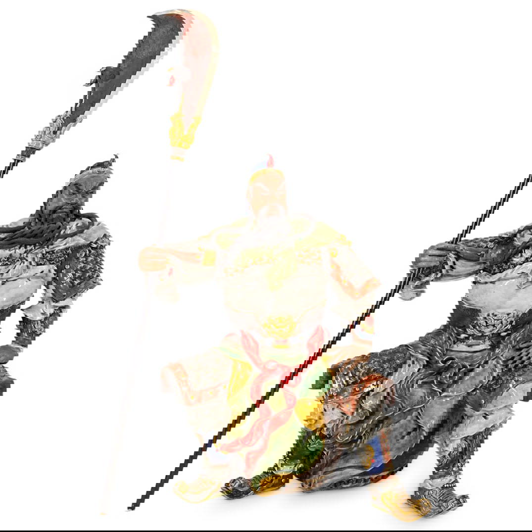 Large Vintage Chinese Shiwan Ware Ceramic Guan Yu Auction