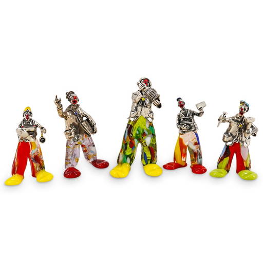 (5 Pc) Italian Murano Glass And Silver Clowns