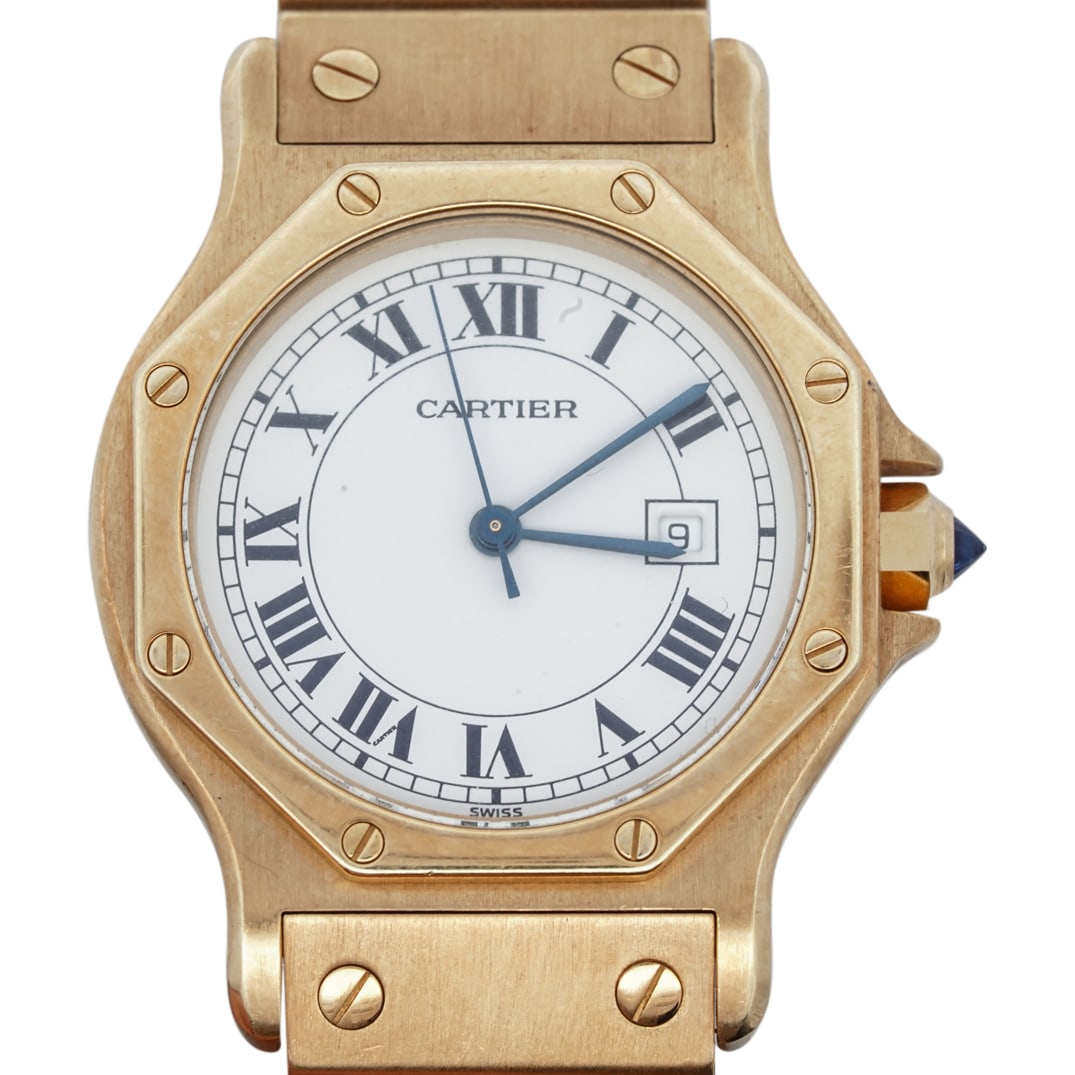 Cartier 18k Gold Santos Octagonal Watch Auction