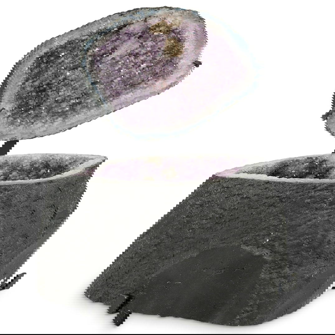 Large Amethyst Crystal Chest Geode Specimen On Iron Base Auction