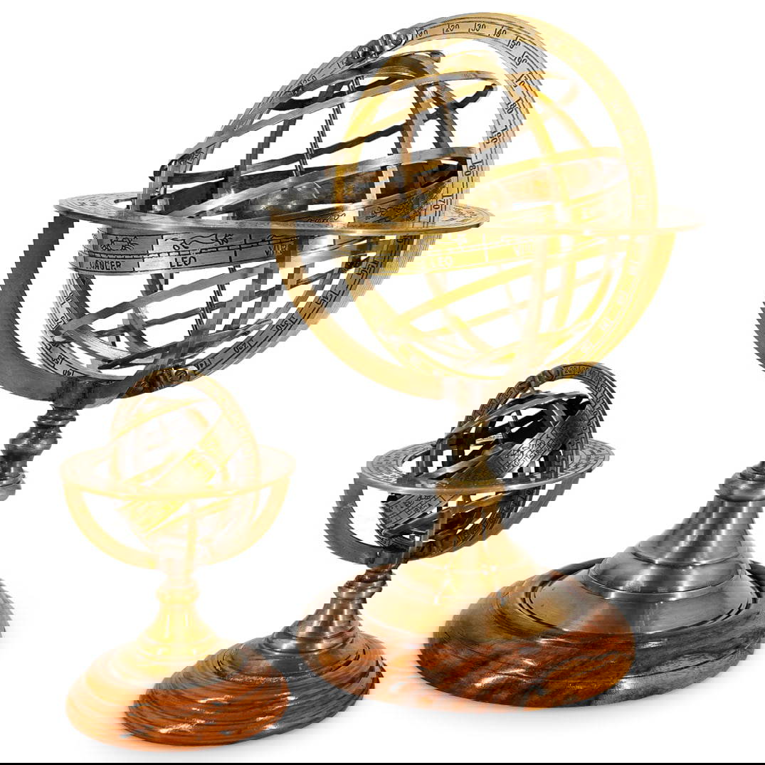 (2 Pc) French After G. Gobille Brass Armillary Sphere Auction