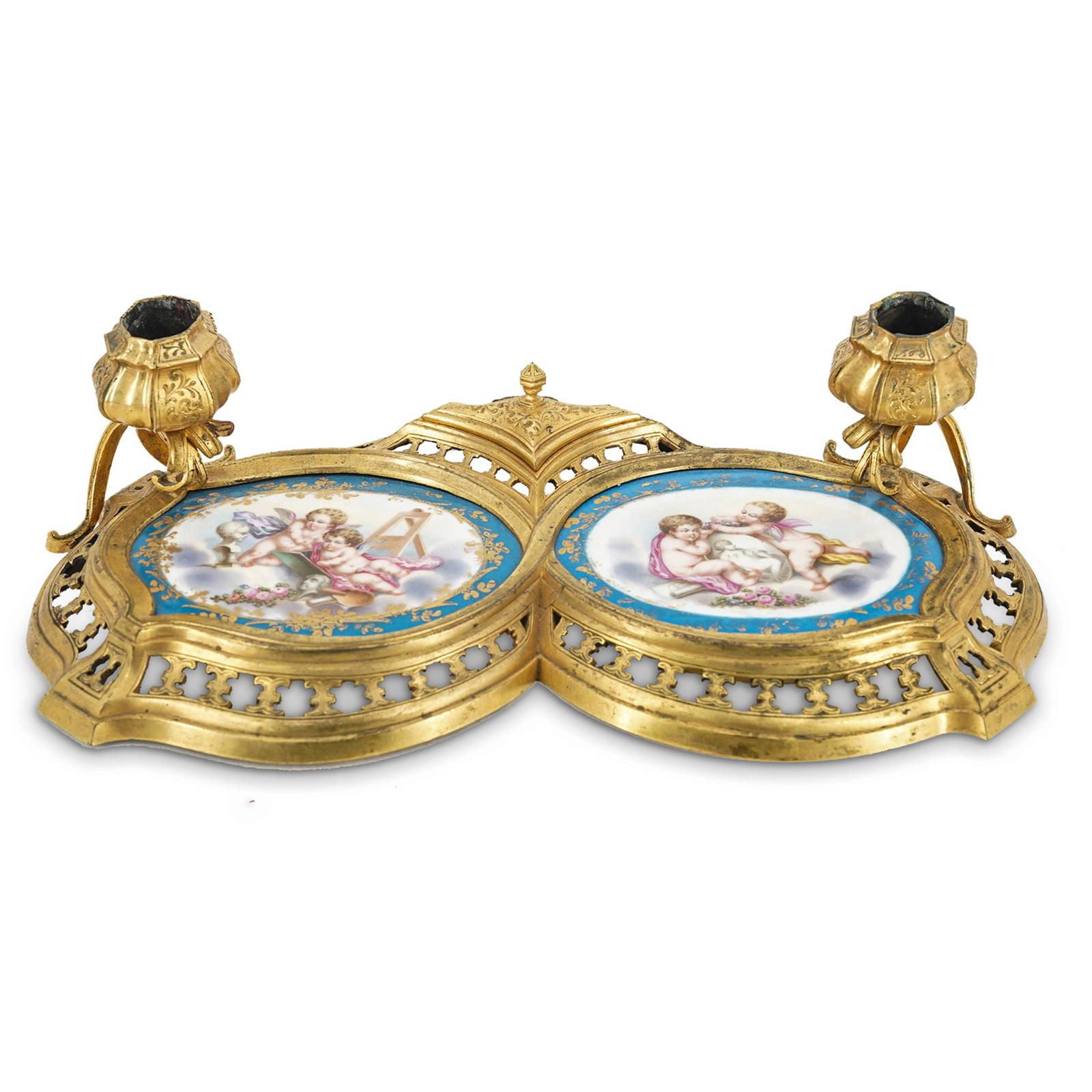 French Bronze Inkwell With Porcelain Insets Auction