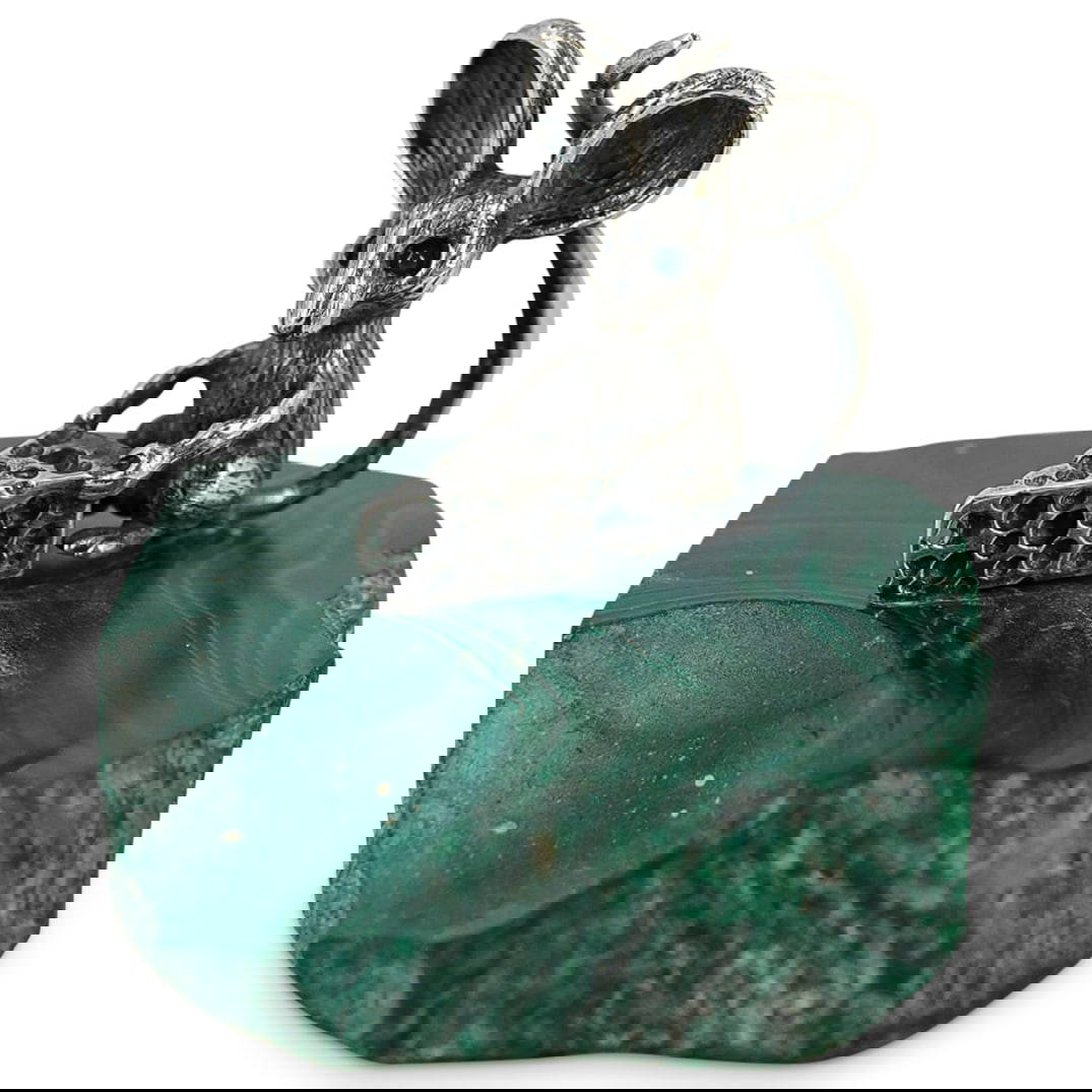 Signed Sterling Silver Miniature Mouse Sculpture On Malachite Auction
