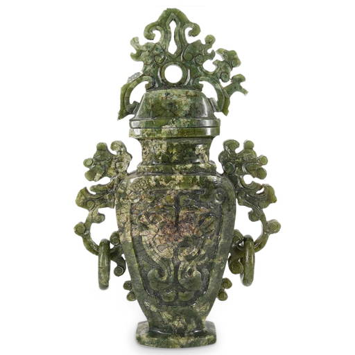 Antique Chinese Spinach Jade Archaic Style Urn