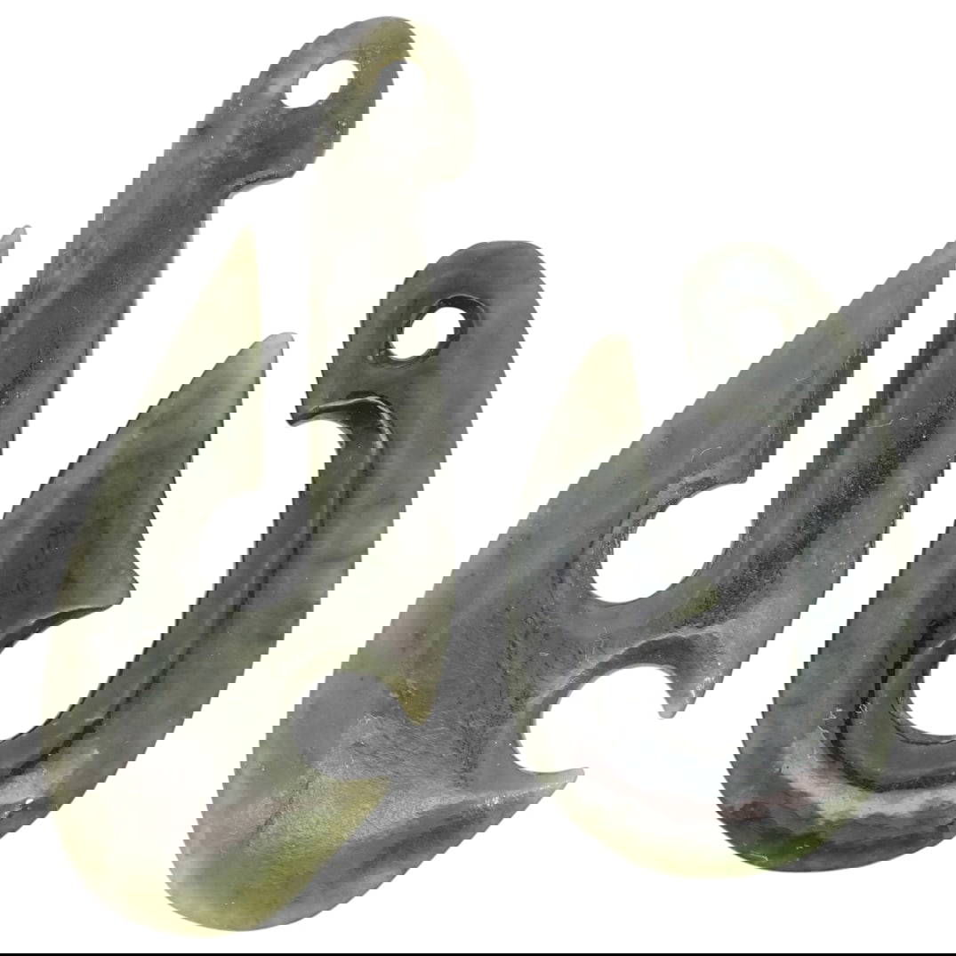 (2 Pc) Maori Carved Jade Fish Hook Pendant Auction