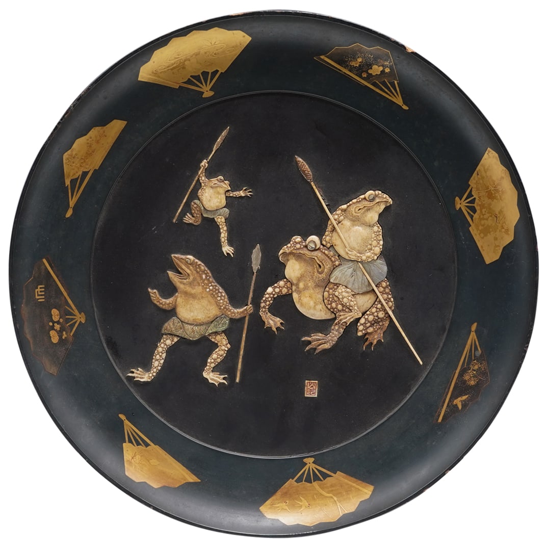Antique Japanese Meiji Lacquered Frog Charger Auction