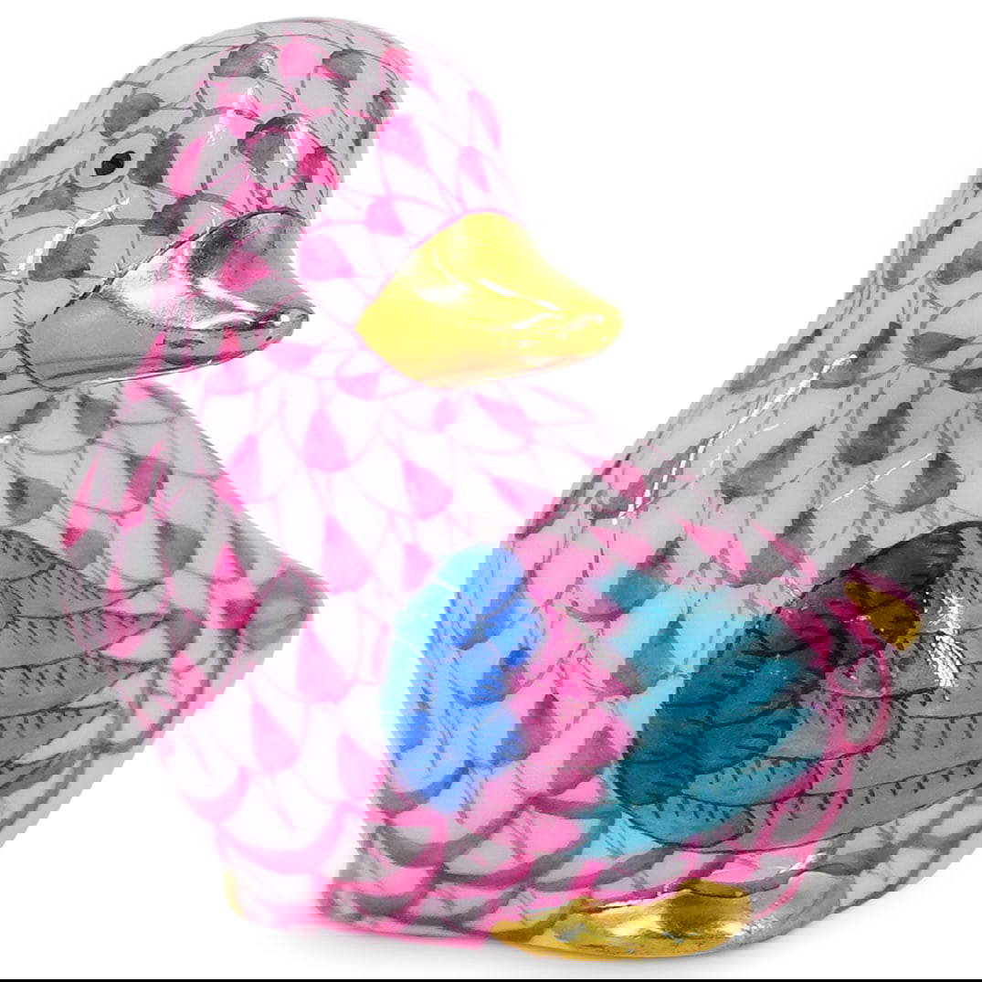 Herend Porcelain "miniature Duck" Raspberry Fishnet Figurine Auction