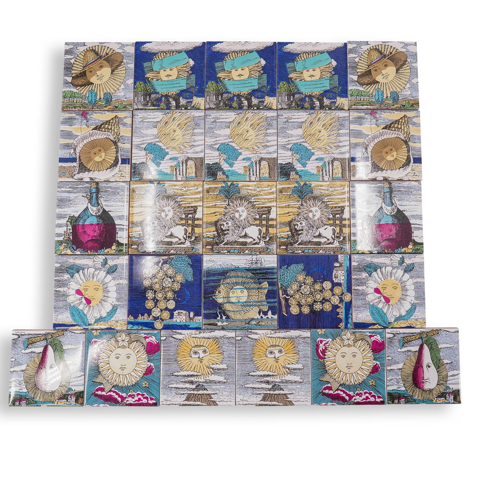 (26 Pc) Possib. Piero Fornasetti "12 Mesi, 12 Soli" Ceramic Tiles Auction