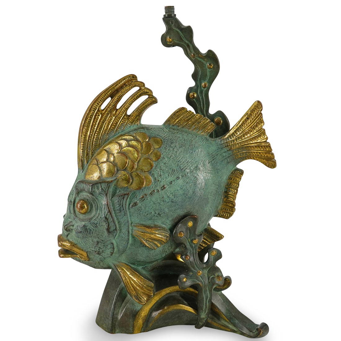 Art Deco Verdigris Bronze Sculptural Fish Table Lamp Auction