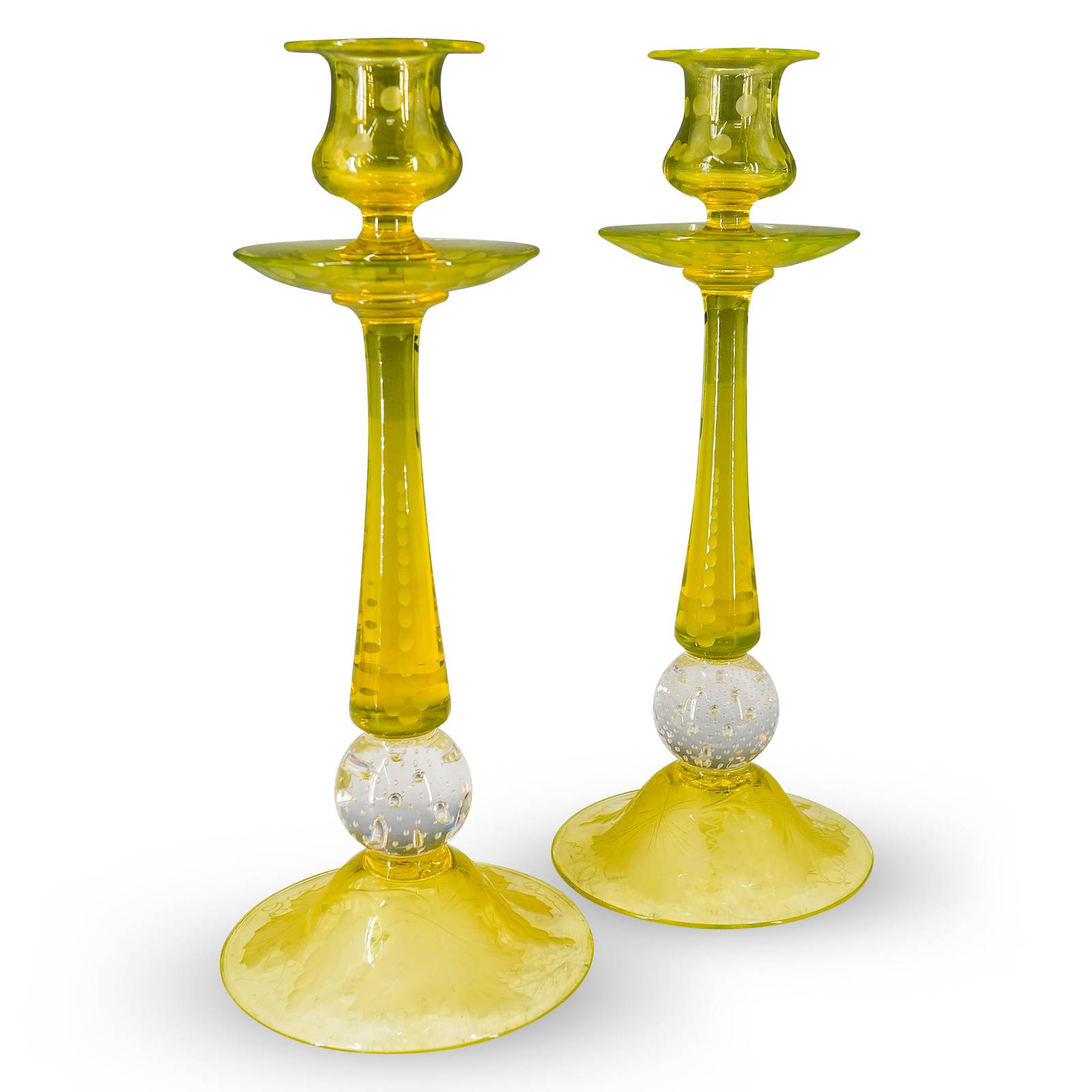 Pair Of Pairpoint Uranium Glass Yellow Candlesticks Auction