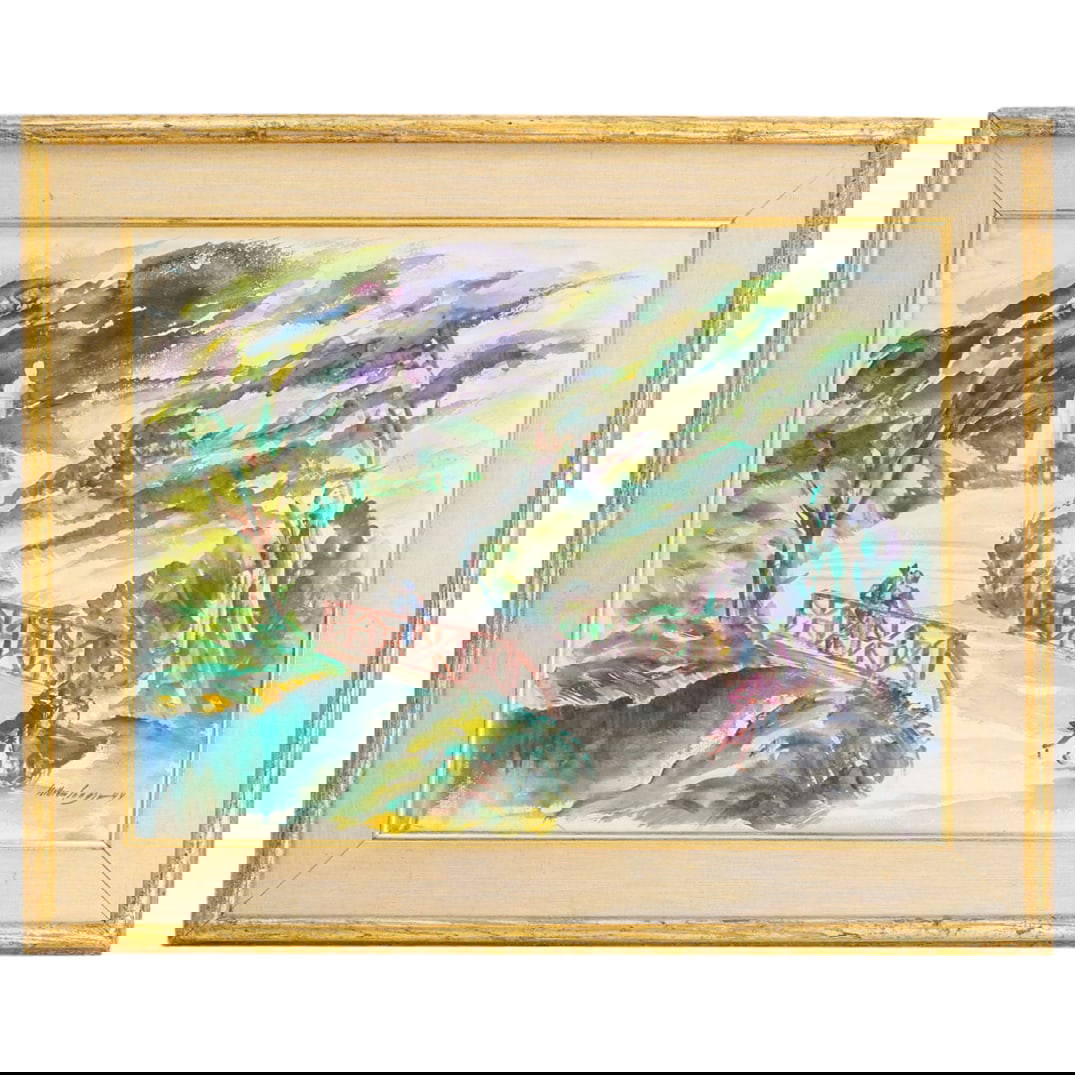 William Sanger (german, 1873-1961) Park Scene Watercolor Auction