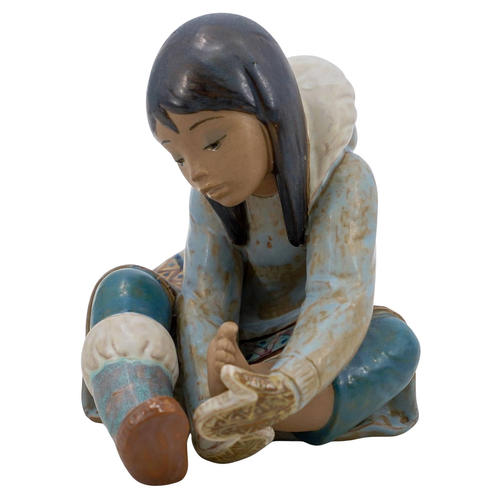 Lladro "eskimo Girl With Cold Feet" Gres Porcelain Figurine Auction