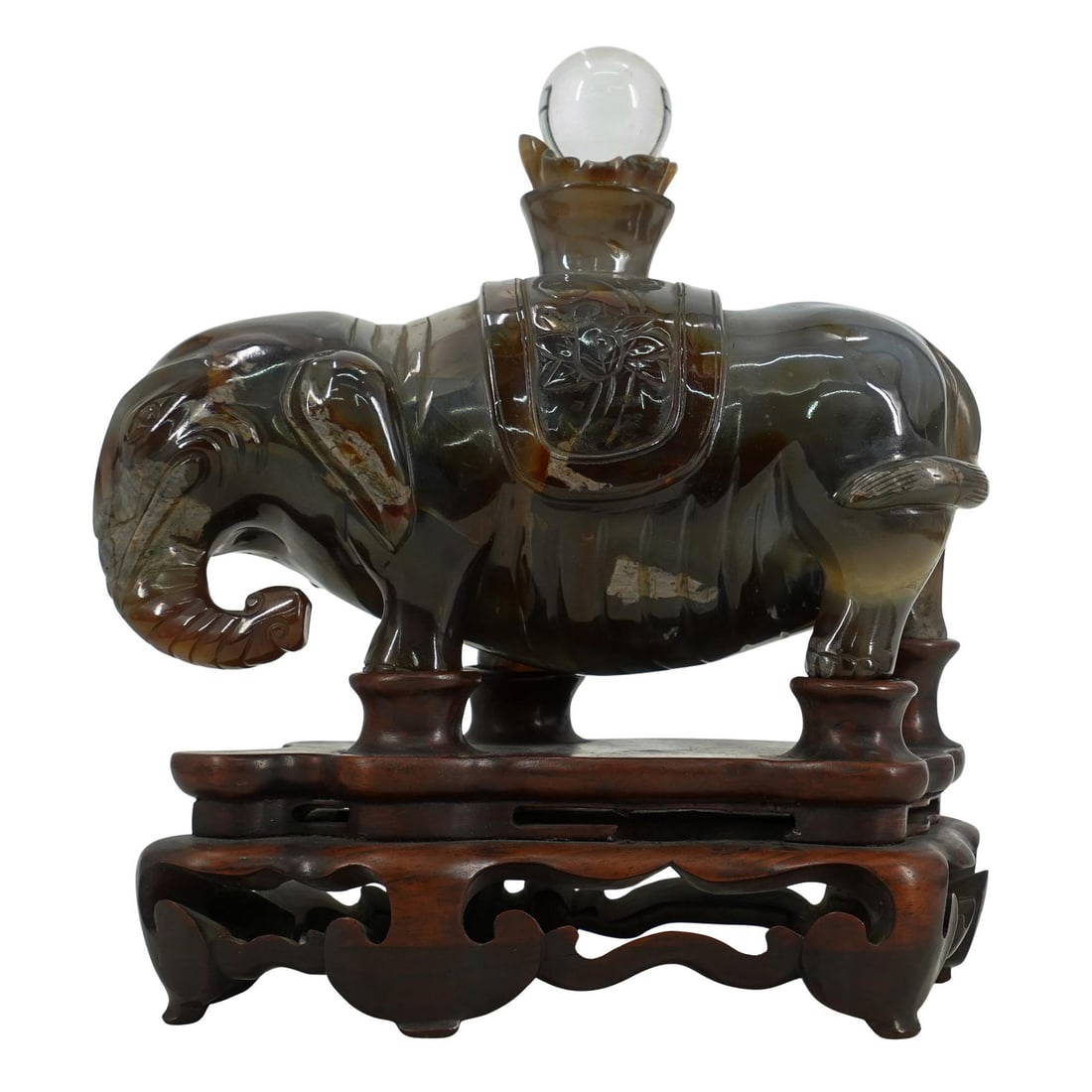 Antique Chinese Finely Carved Agate Animal Statuette W/ Rock Crystal ...