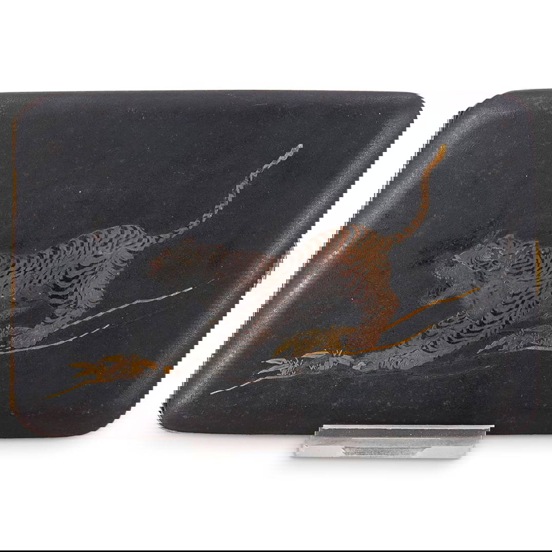 Antique Japanese Taisho Gold Accented Tiger Cigarette Case Auction