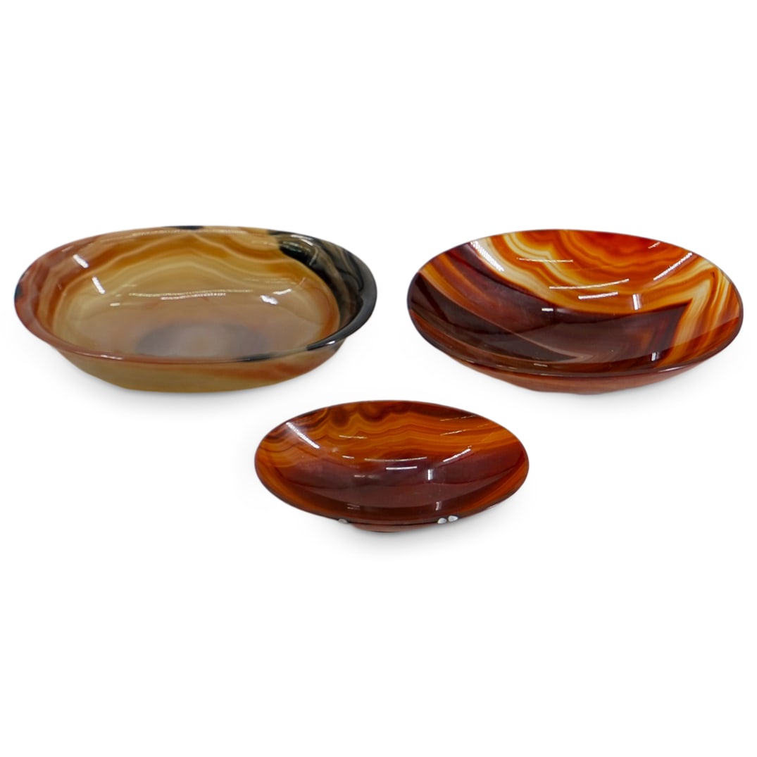 (3pc) Carved Agate Bowls Auction