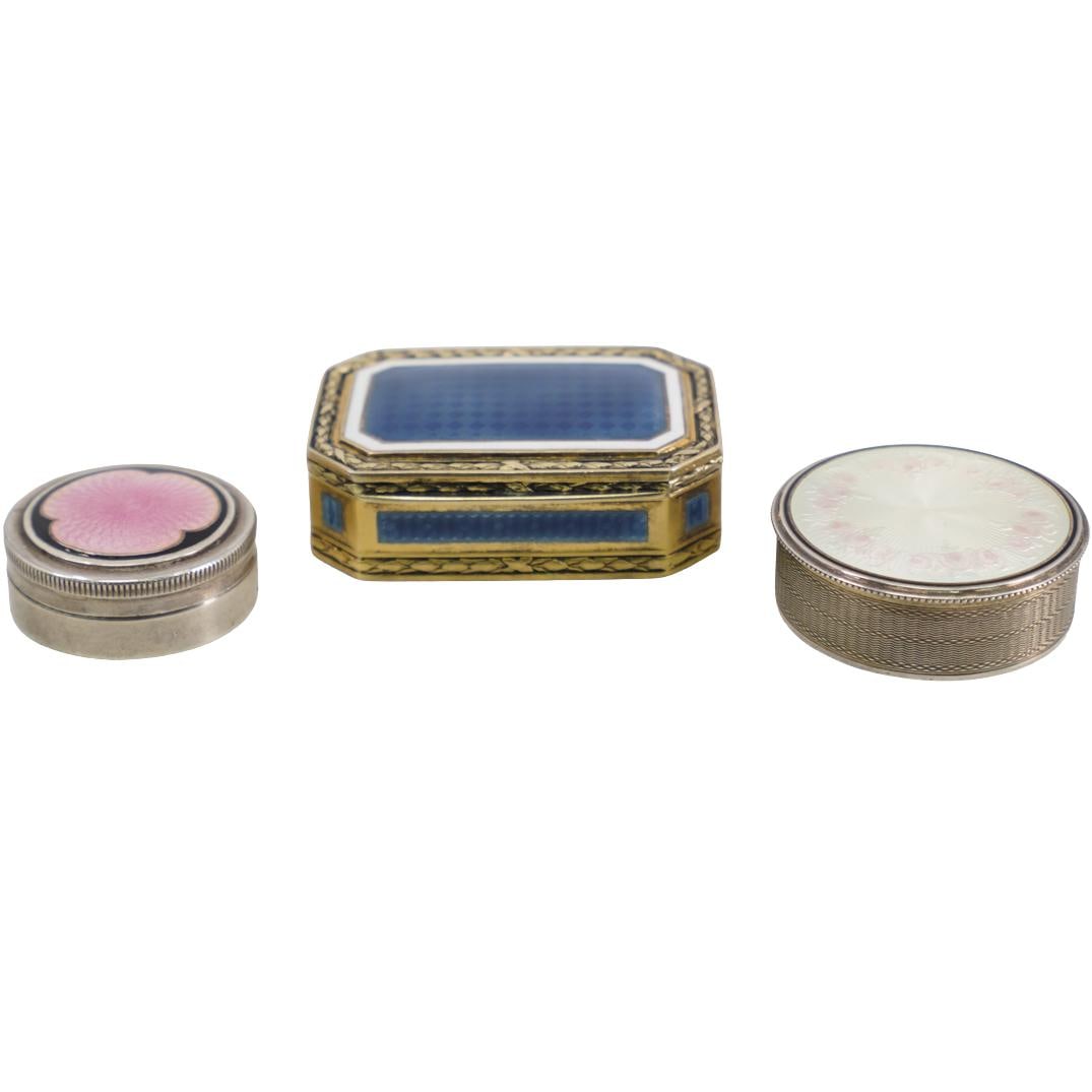(3 Pc) Sterling Silver & Guilloche Enamel Pill Boxes Auction