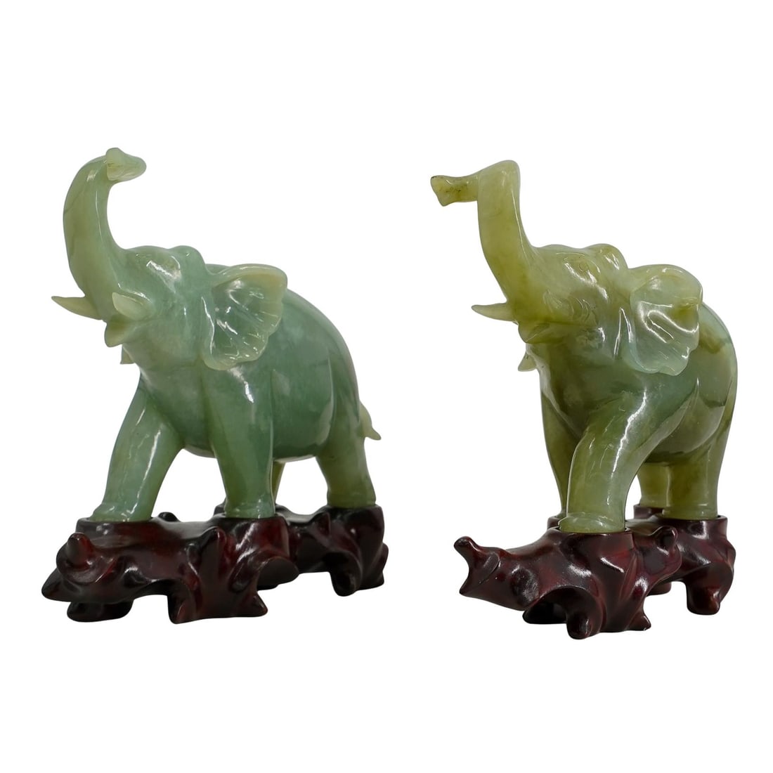 (2 Pc) Chinese Carved Jade Elephant Sculptures Auction