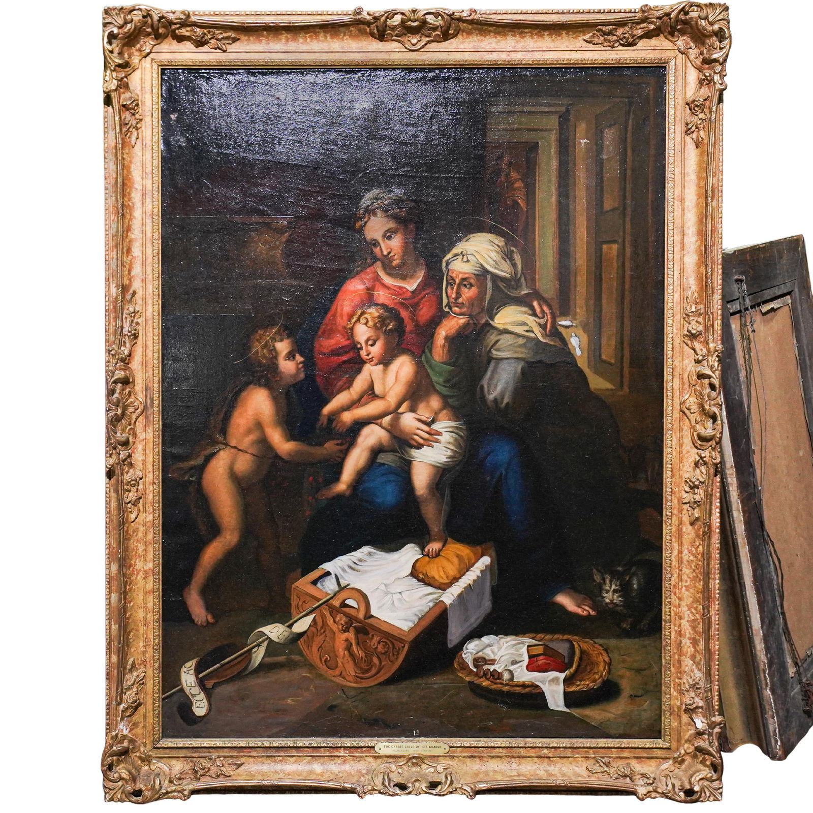 After Giulio Romano 19th Cent "the Madonna Of The Cat" Oil Painting ...