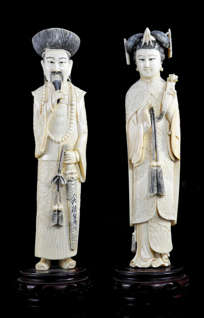 Pair of Chinese ivory king and queen figures