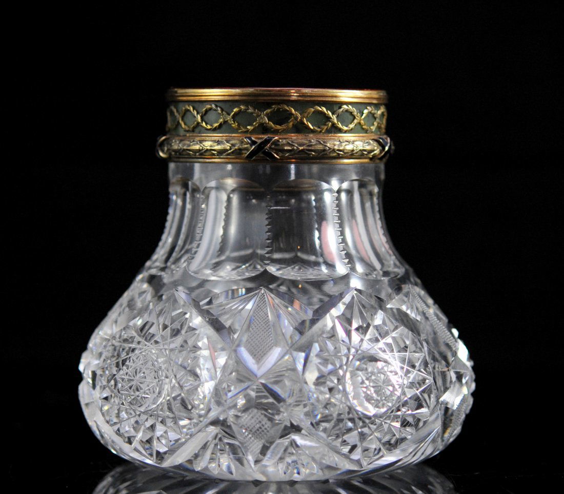 Original Faberge crystal, silver and enamel vase