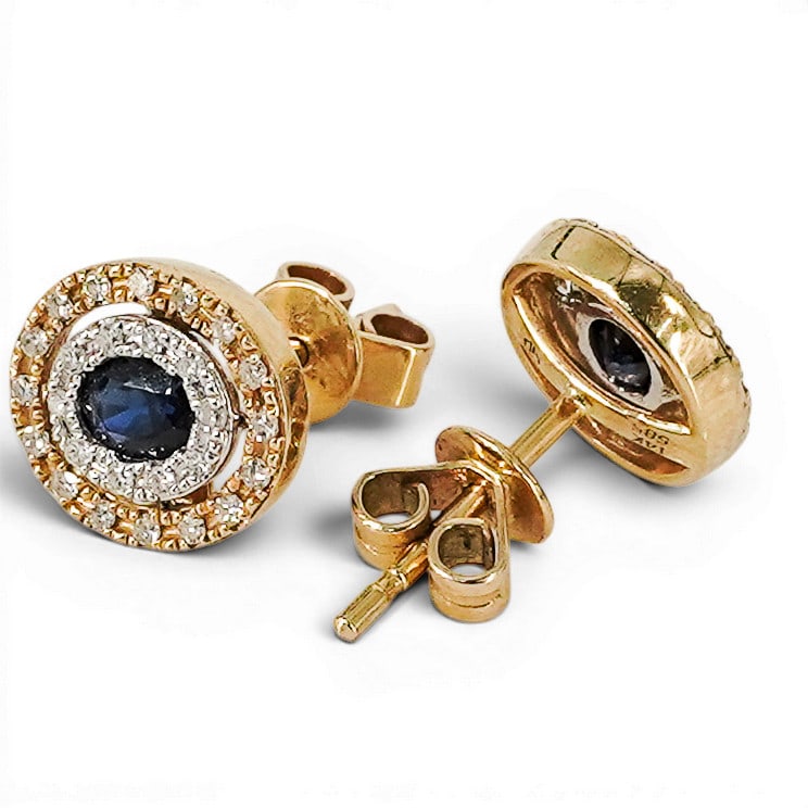 Schira Bros. 14k Gold Sapphire & Diamond Halo Stud Earrings Auction