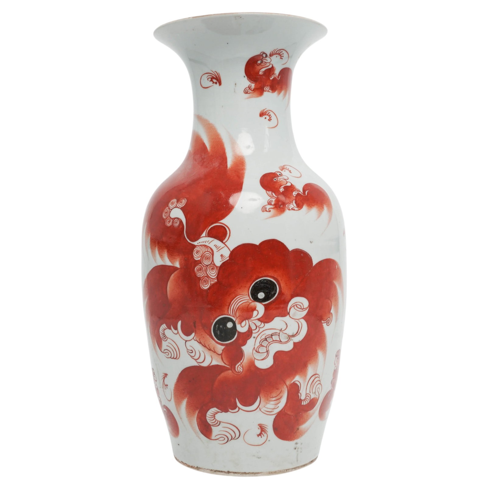 Chinese Foo Dog Iron-red Porcelain Baluster Vase Auction