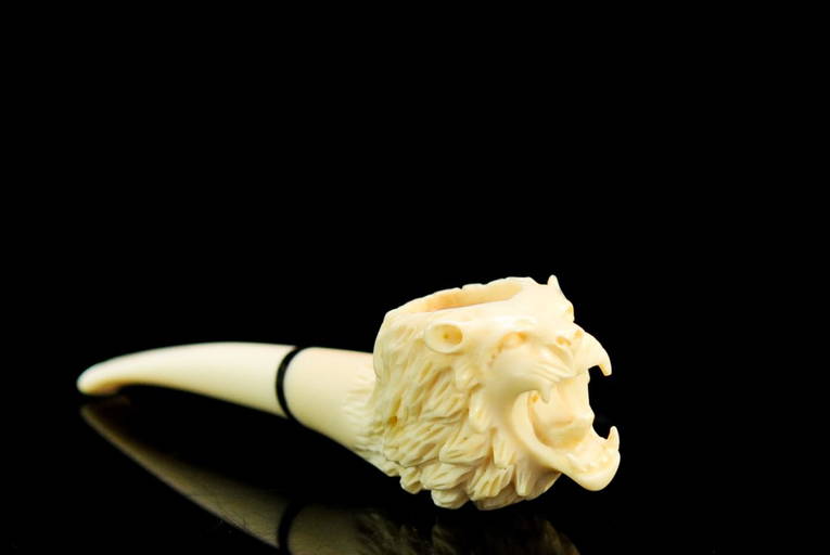 Chinese Hand Carved Ivory Lion Smokers Pipe