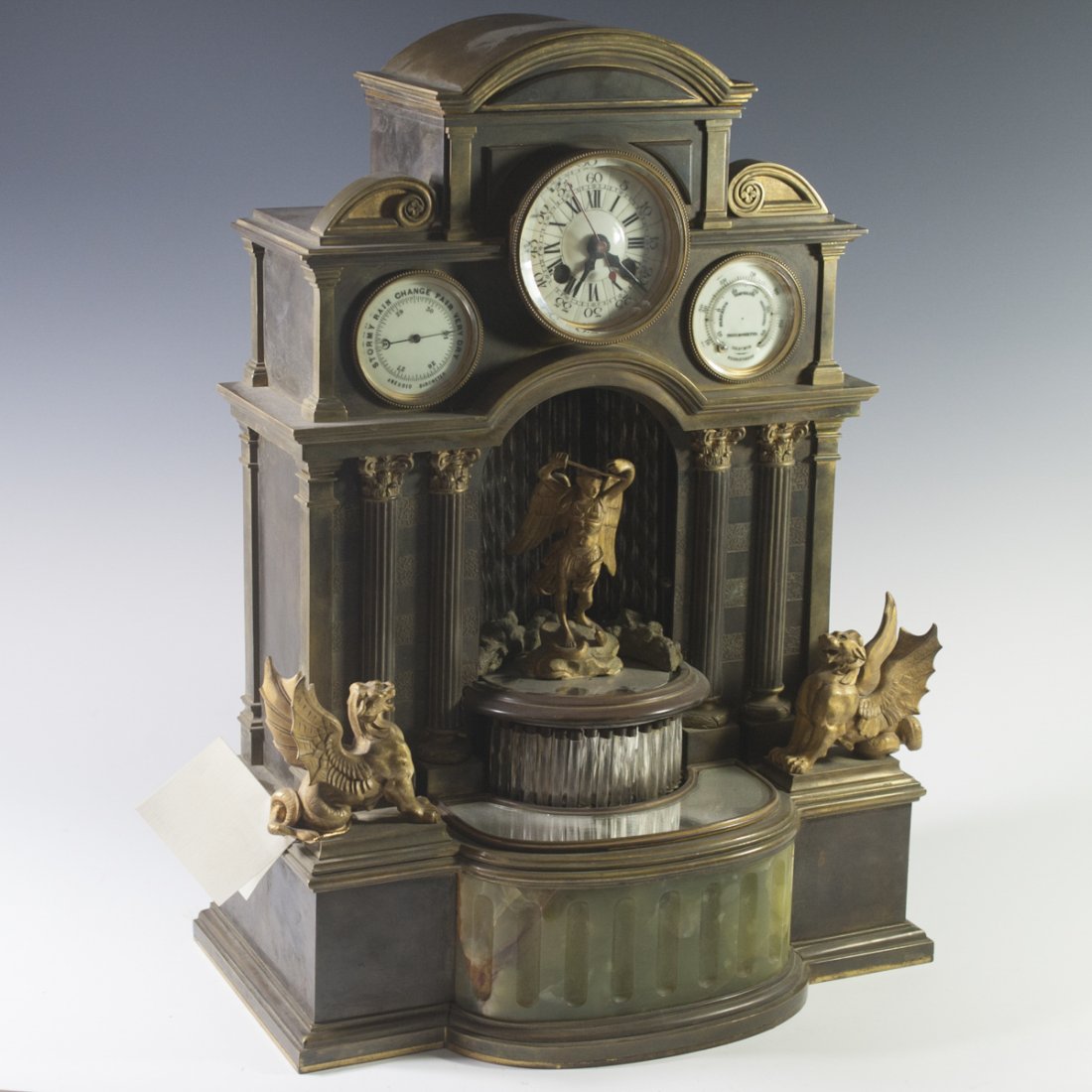 Bronze & Onyx Mantel Clock & Climate Measurer