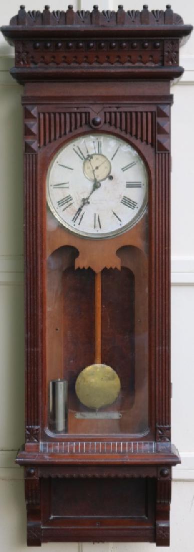 LATE 19TH C GILBERT REGULATOR WALL CLOCK, CARVED