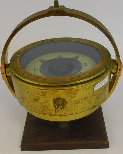 Brass gimbaled ship's wet compass, mounted on a (#0072) on Apr 09, 2022 ...