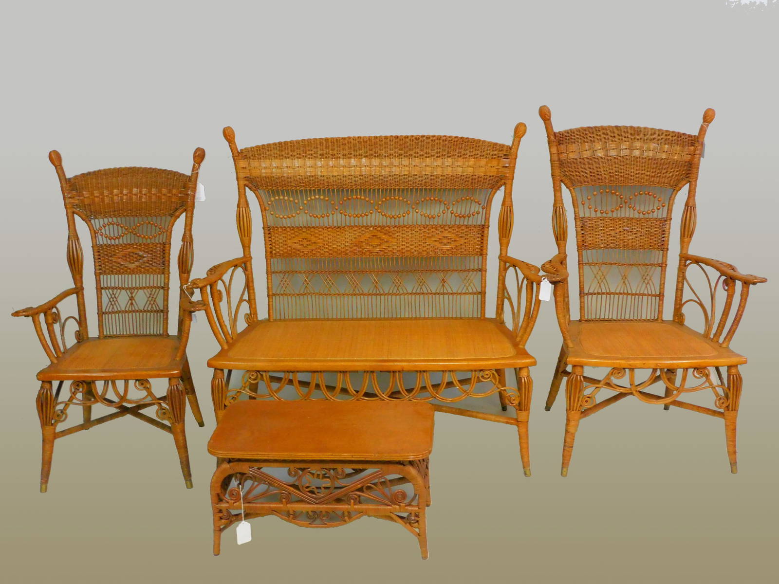 Rare Victorian Wicker Parlor Set, 4 Pieces, Ca. Auction