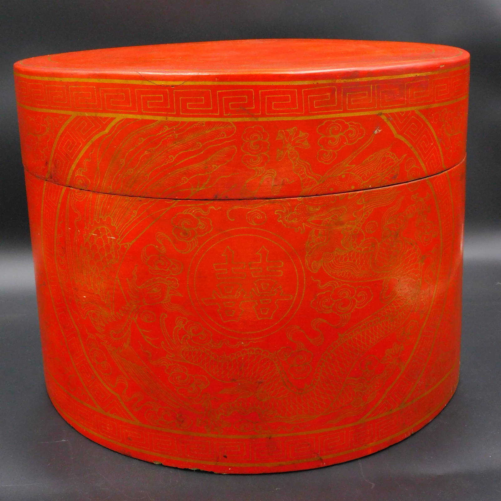 Red And Gold Mandarin Hat Box. 19th-century. A Auction